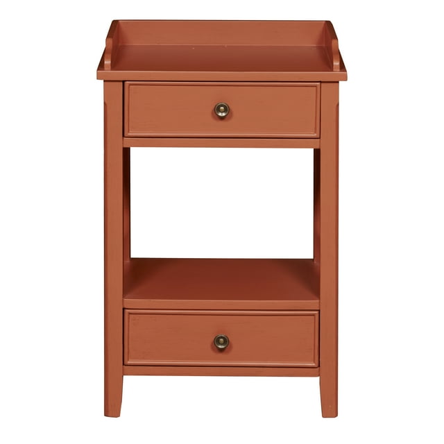 Two Drawer X Side Wood End Table in Terracotta Orange - Walmart.com