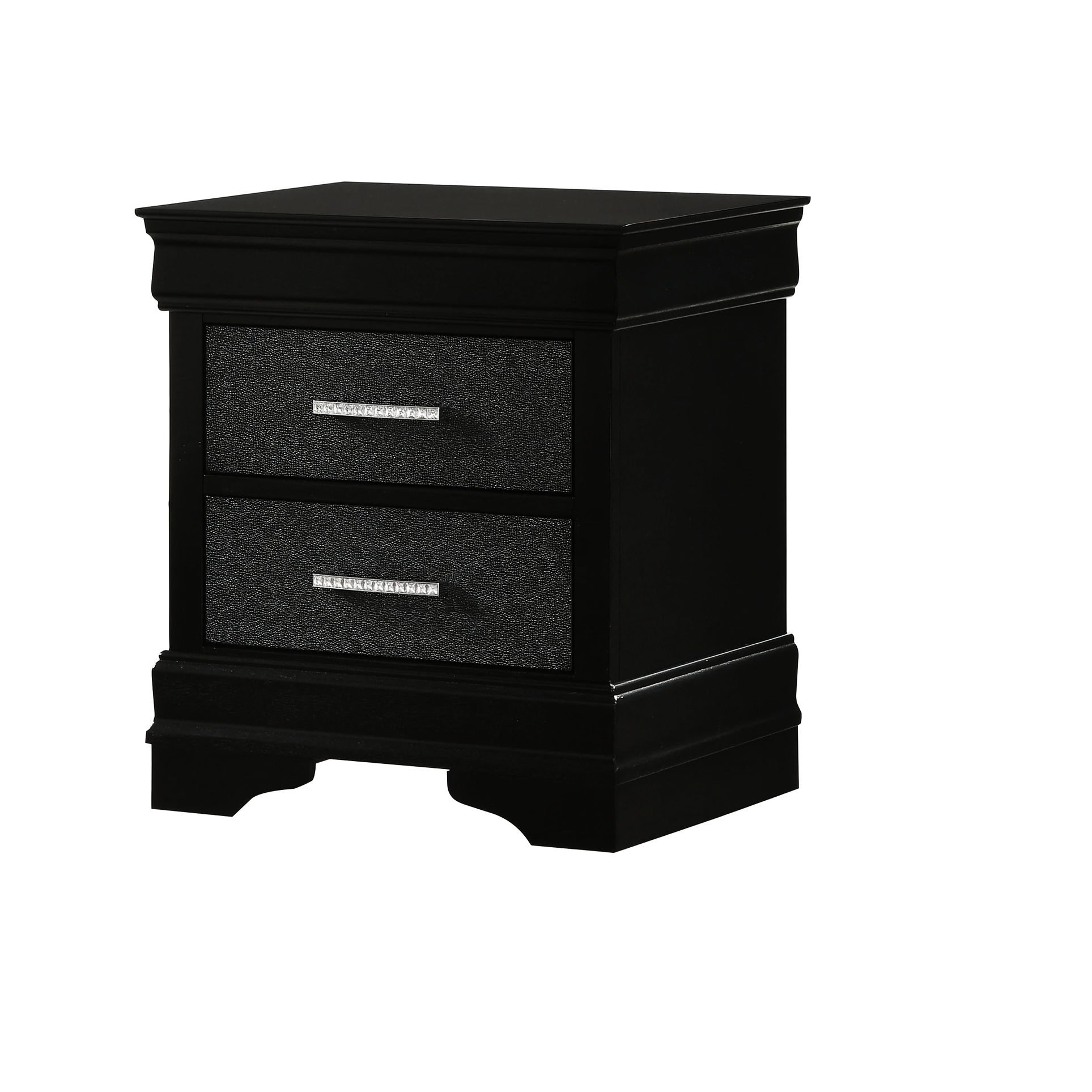 Two Drawers Nightstand In Black, Solid Wood, Contemporary Style With ...