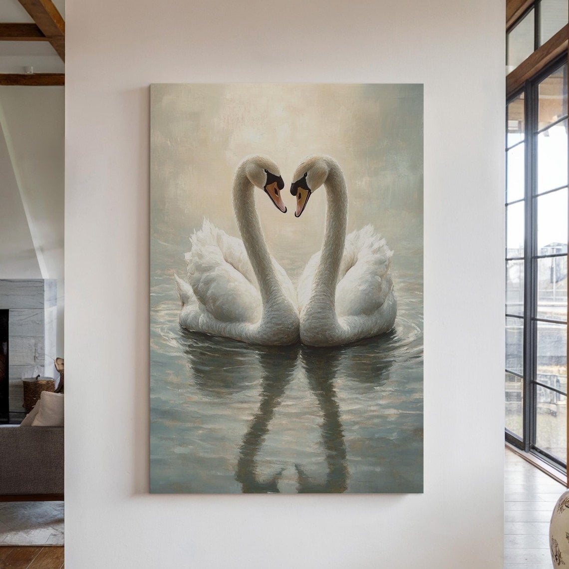 Two Elegant Swans Creating A Heart Shape On Reflective Water – Romantic ...