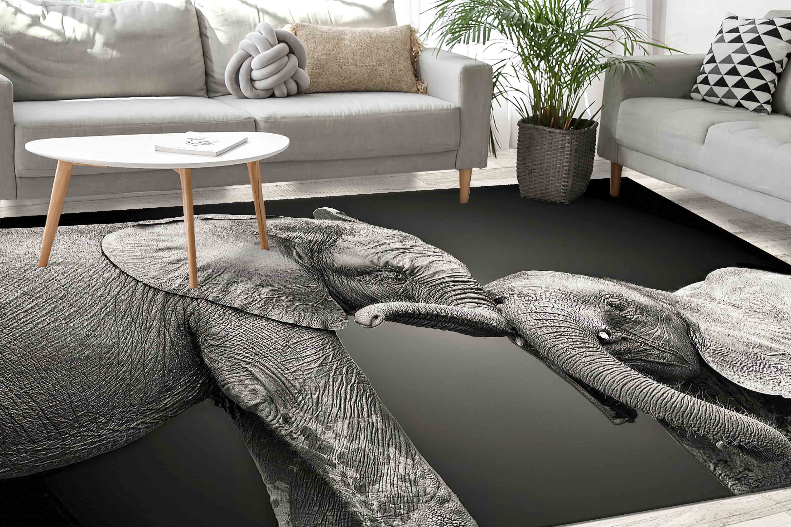 Two Elephant Rugs, Black and White Rug, Animal Rugs, Personalized Rugs ...