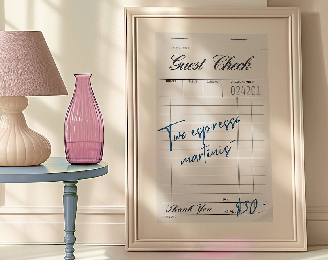 Two Espresso Martinis, Guest Check, Minimalist Espresso Martini, Retro ...