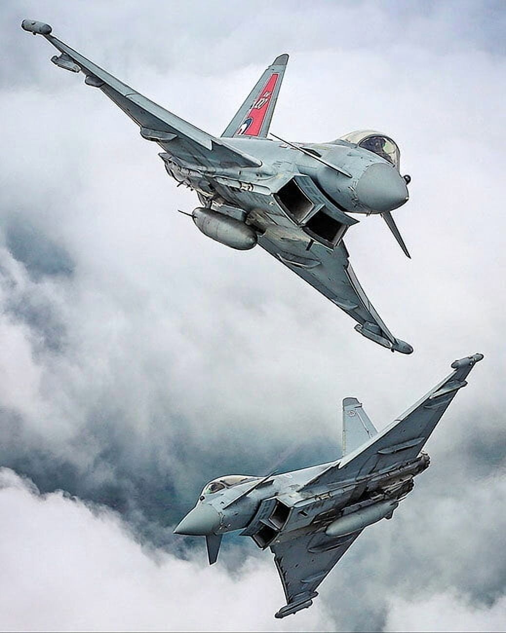 Two Eurofighter Typhoon FGR4 Fighters in Flight - 20x30 Inch Laminated ...