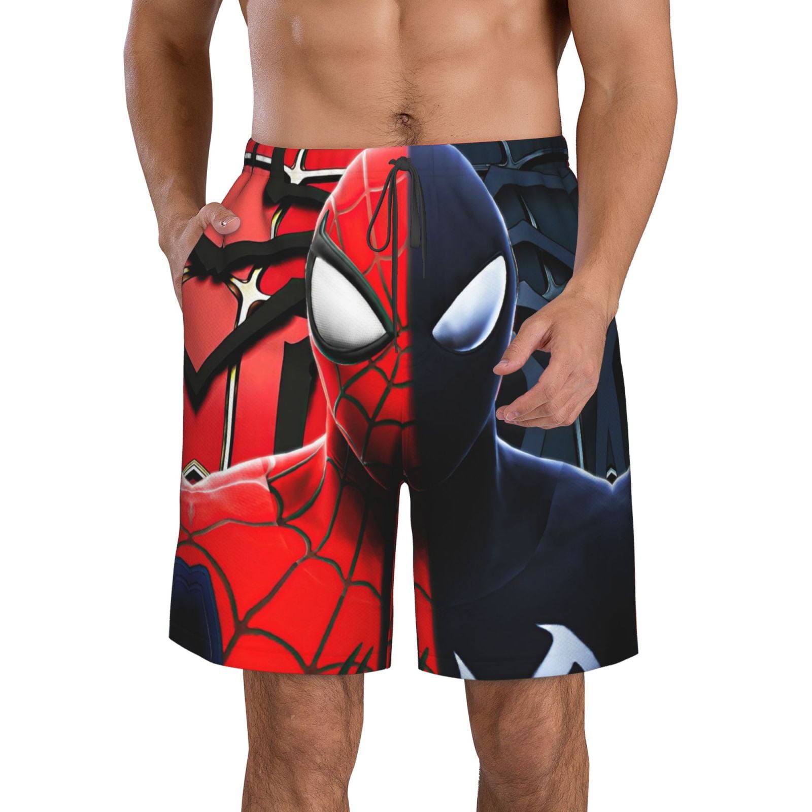 Two-Faced Spider-Man Summer Beach Sign Mens Swim Trunks Quick Dry Board Shorts With Mesh Lining ...