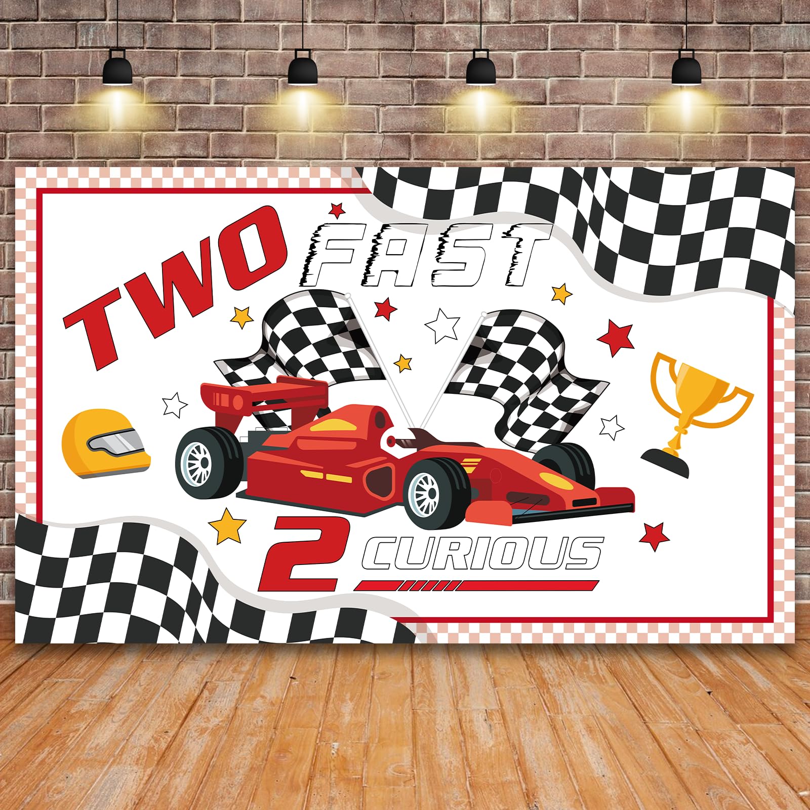 Two Fast 2 Curious Backdrop Racing Theme 2nd Birthday Party Photography ...