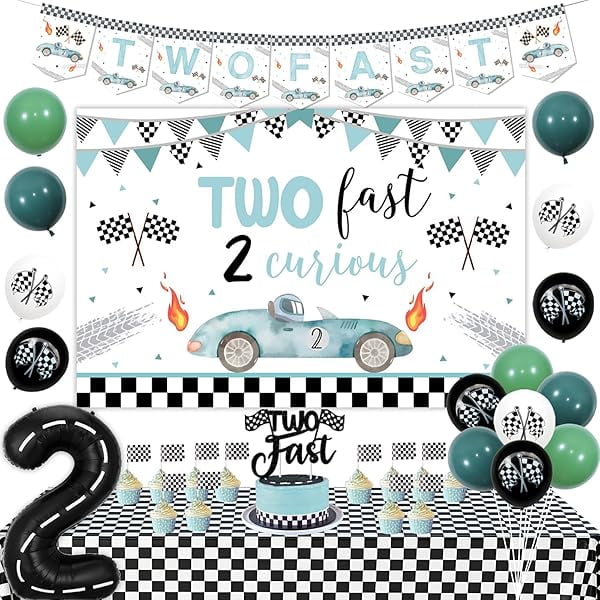 Two Fast 2 Curious Decoration for Boys Girls, Vintage Two Fast Birthday ...