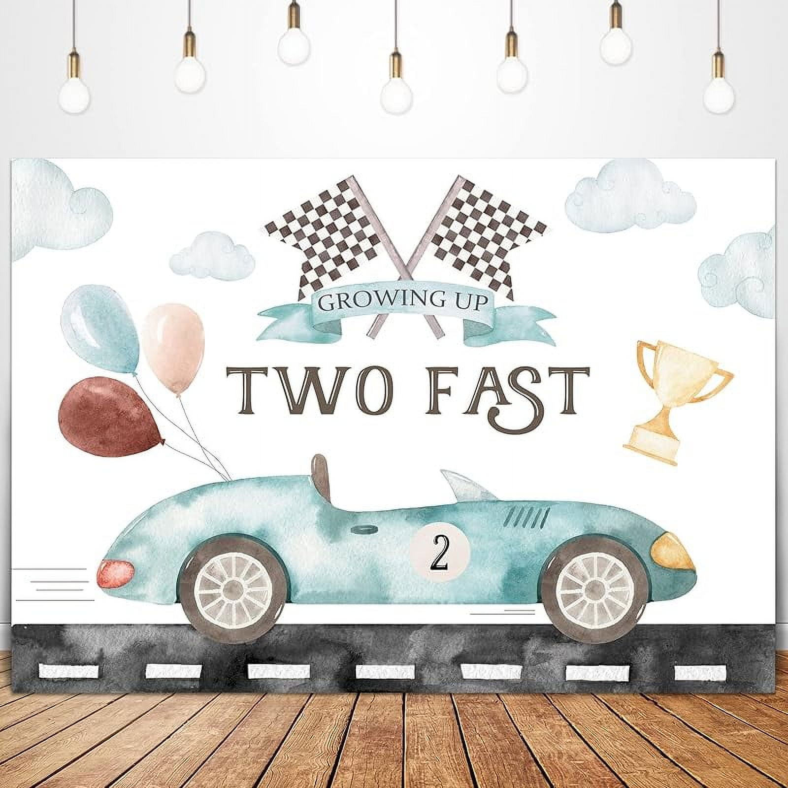 Two Fast 2nd Birthday Backdrop for Boy Boho Watercolor Race Car ...