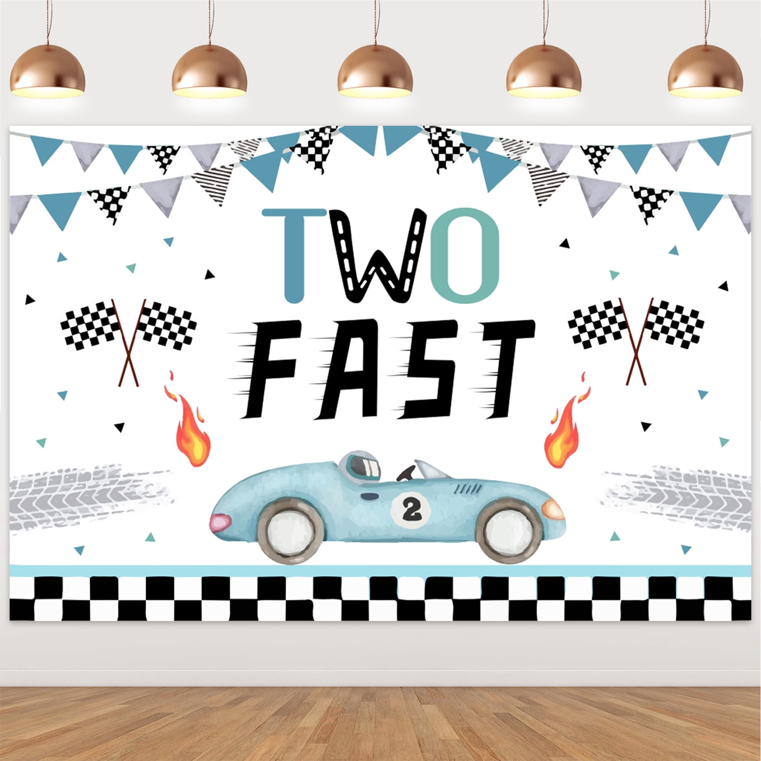 Two Fast Backdrop Race Car 2nd Birthday Party Banner Decorations Racing ...