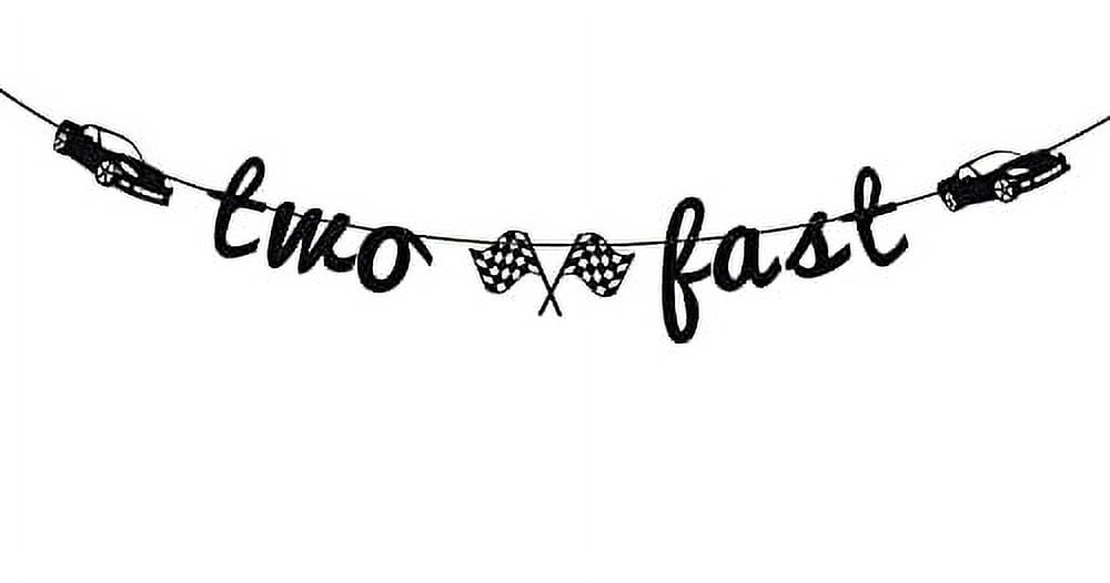 Two Fast Banner, 2nd Birthday Decorations, Race Car Theme Party ...