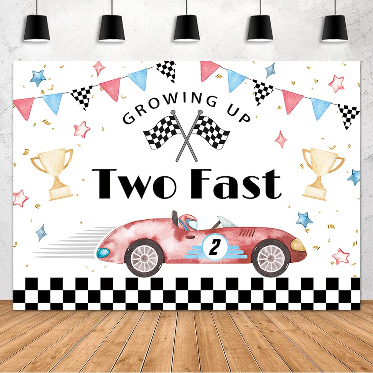Two Fast Birthday Backdrop for Girl Red Race Car Theme Party ...