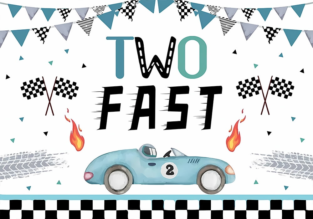 Two Fast Birthday Backdrop Race Car Boy Happy 2nd Birthday Decoration ...