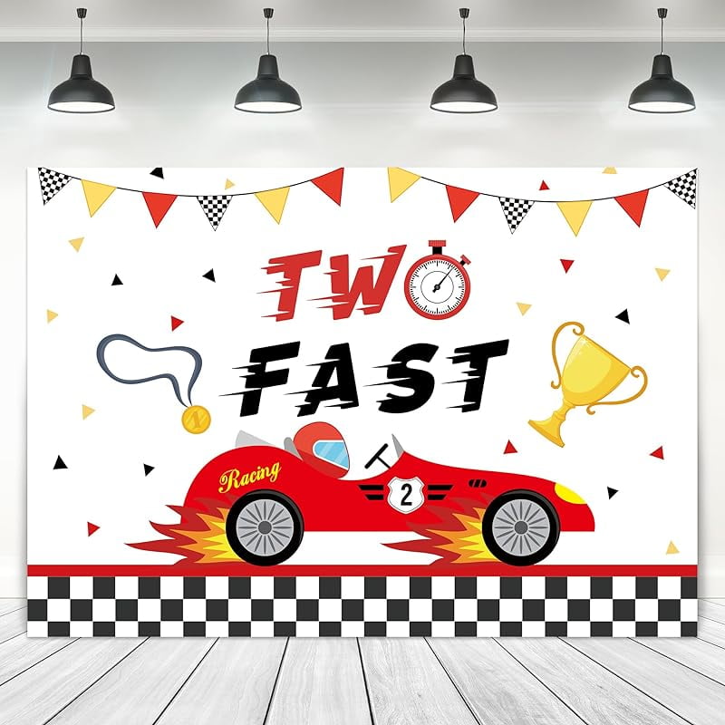Two Fast Birthday Backdrops Red Race Car Tires Photo Background Boy 2nd ...