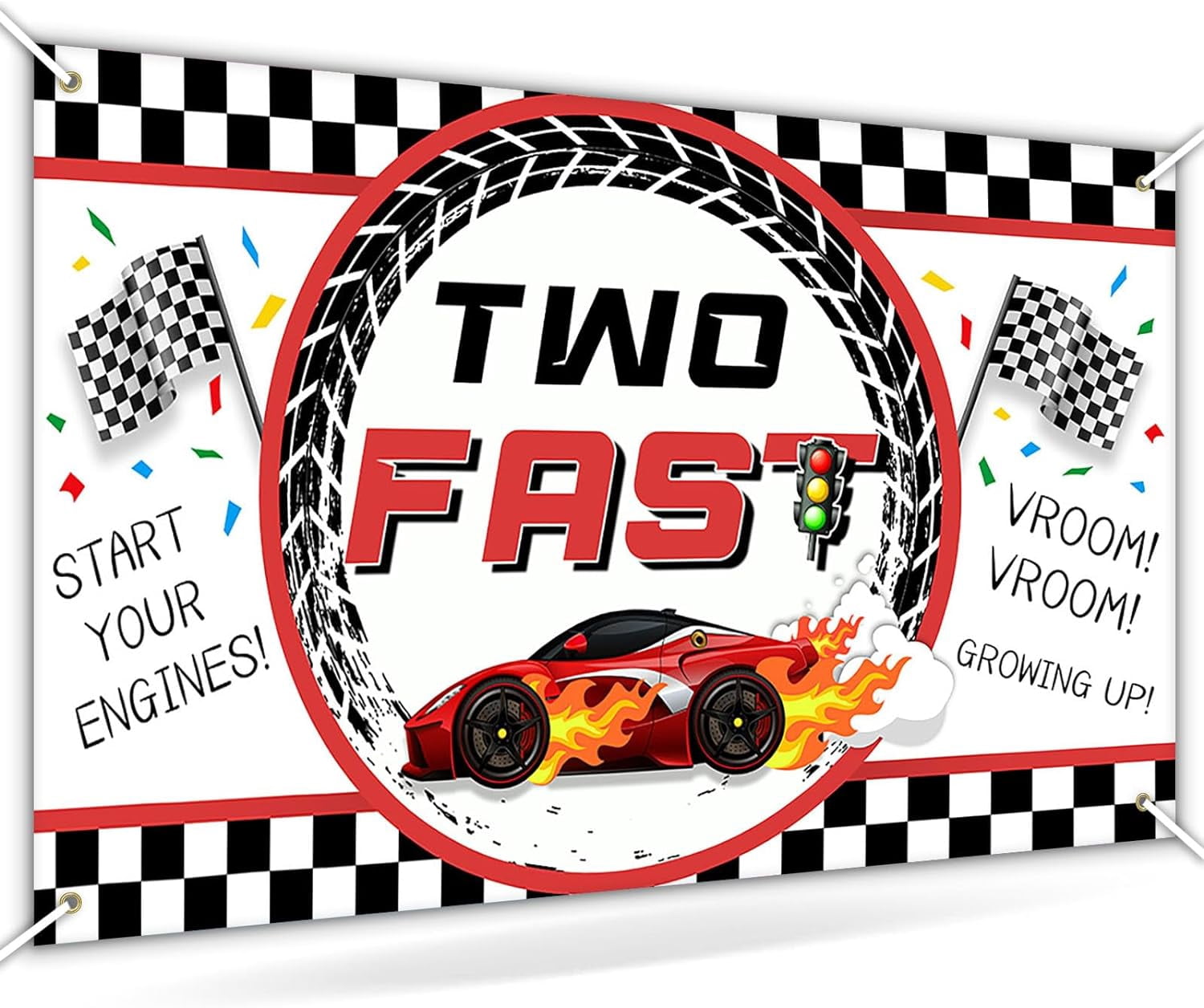 Two Fast Birthday Banner Red Race Car 2nd Birthday Party Decorations ...
