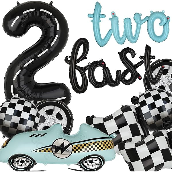 Two Fast Birthday Decorations 40 Inch Racetrack Number Balloons 2 Black ...