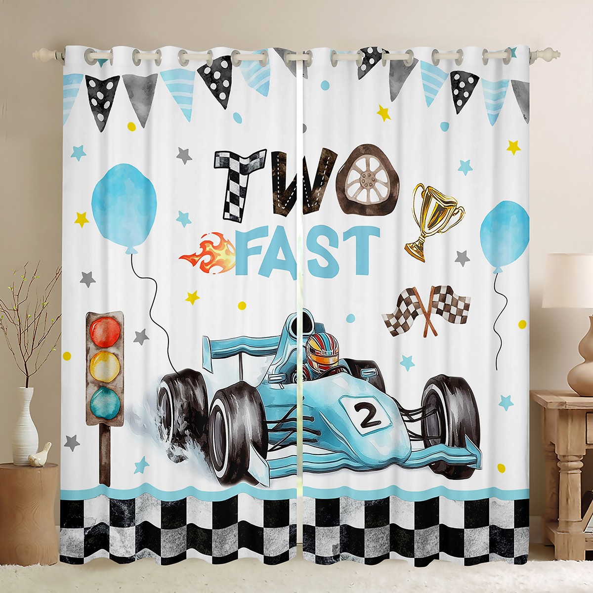 Two Fast Birthday Decorations Curtains Blue Race Car Curtains & Drapes ...
