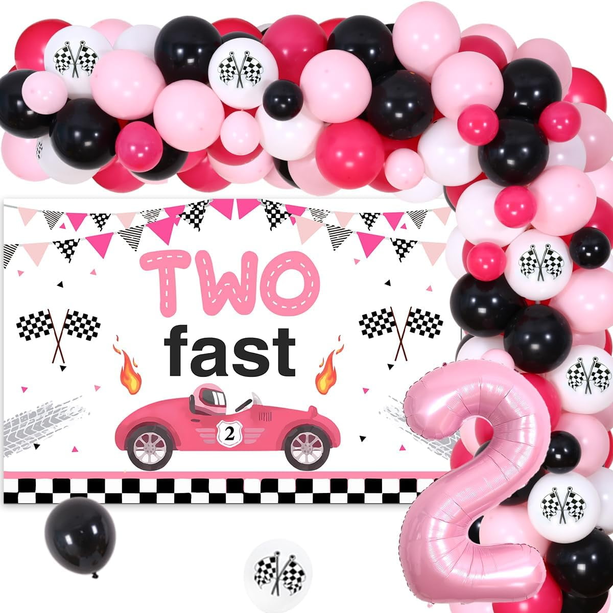 Two Fast Birthday Decorations Girl, Vintage Race Car 2nd Birthday Party ...