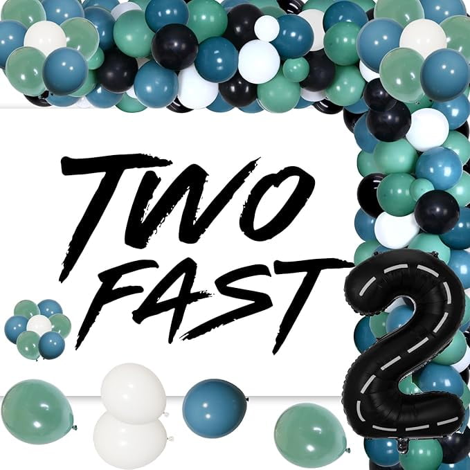 Two Fast Birthday Decorations, Racing Themed Balloon Garland Arch Set ...