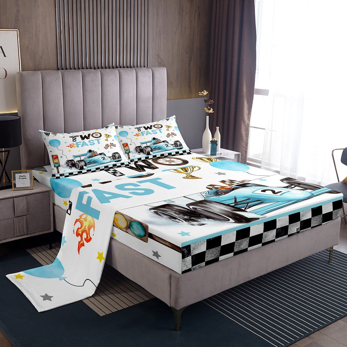 Two Fast Birthday Decorations Sheet Set Blue Race Car Bed Sheets Set ...