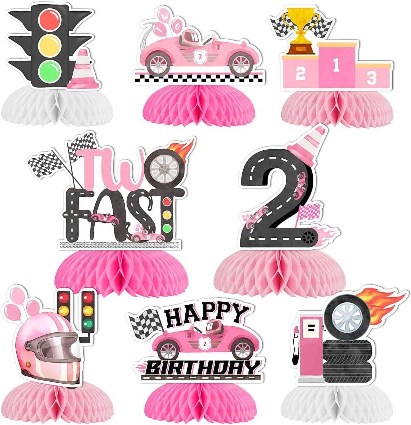 Two Fast Birthday Table Decorations Girls 8pcs Race Car Honeycomb ...