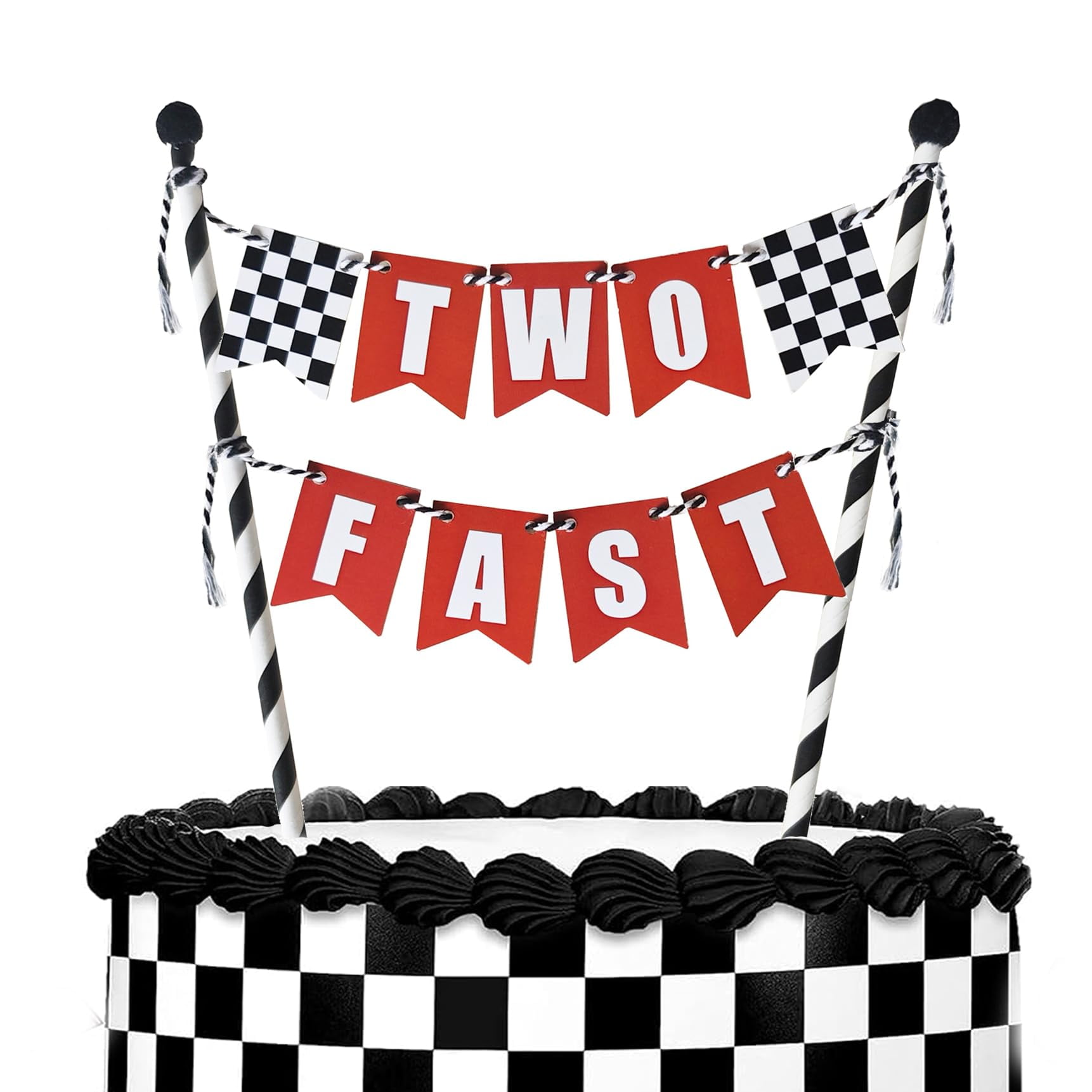 Two Fast Cake Topper, OIF8 Race Car 2nd Cake Decoration, 2 Years Old Red Black and White Racing ...