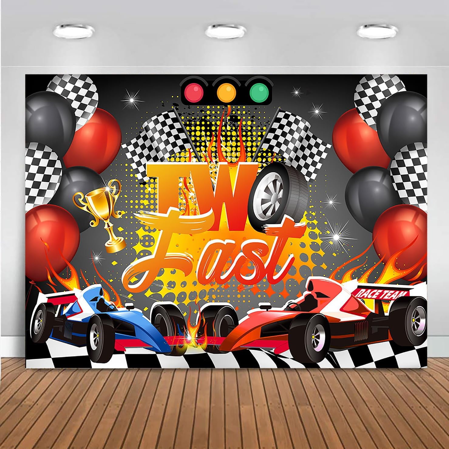 Two Fast Cars Birthday Backdrop Racing Cars 2nd Birthday Decorations ...
