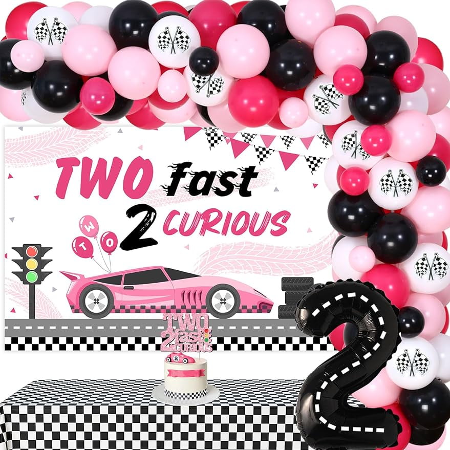 Two Fast Two Curious Birthday Decoration Girl, Race Car 2nd Birthday ...