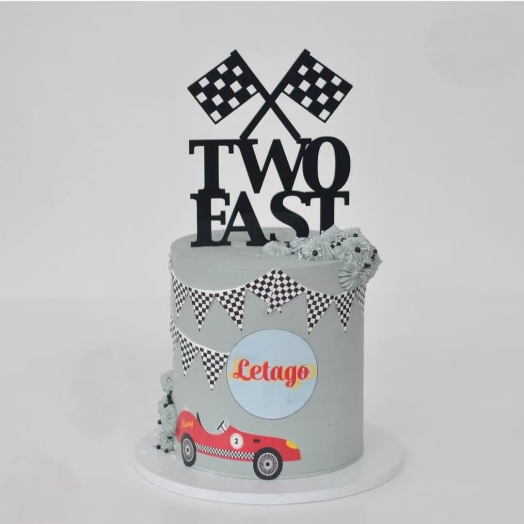 Two Fast Racing Cake Topper,Acrylic Black RST1 Checkered Flag Racing ...