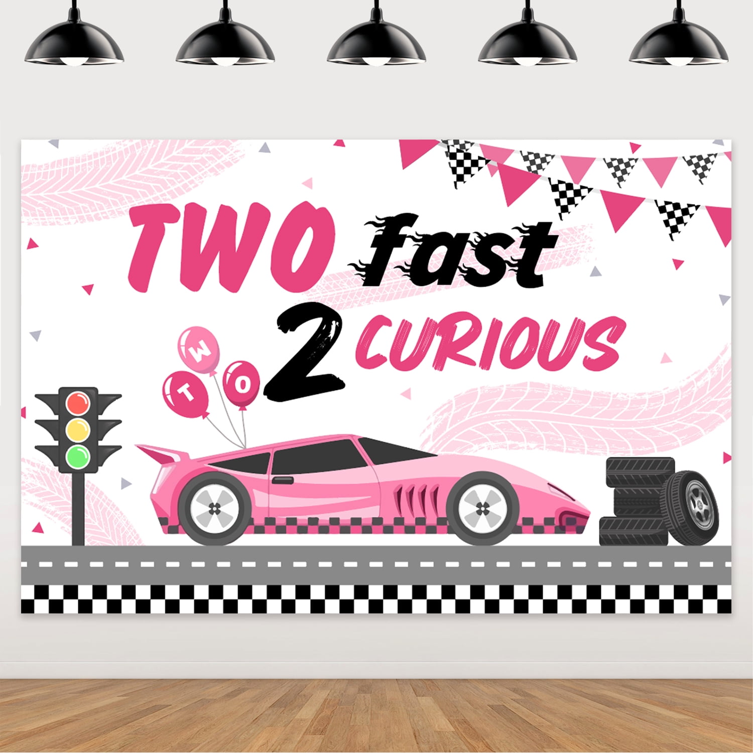 Two Fast Two Curious Birthday Decoration Girl, Race Car 2nd Birthday ...