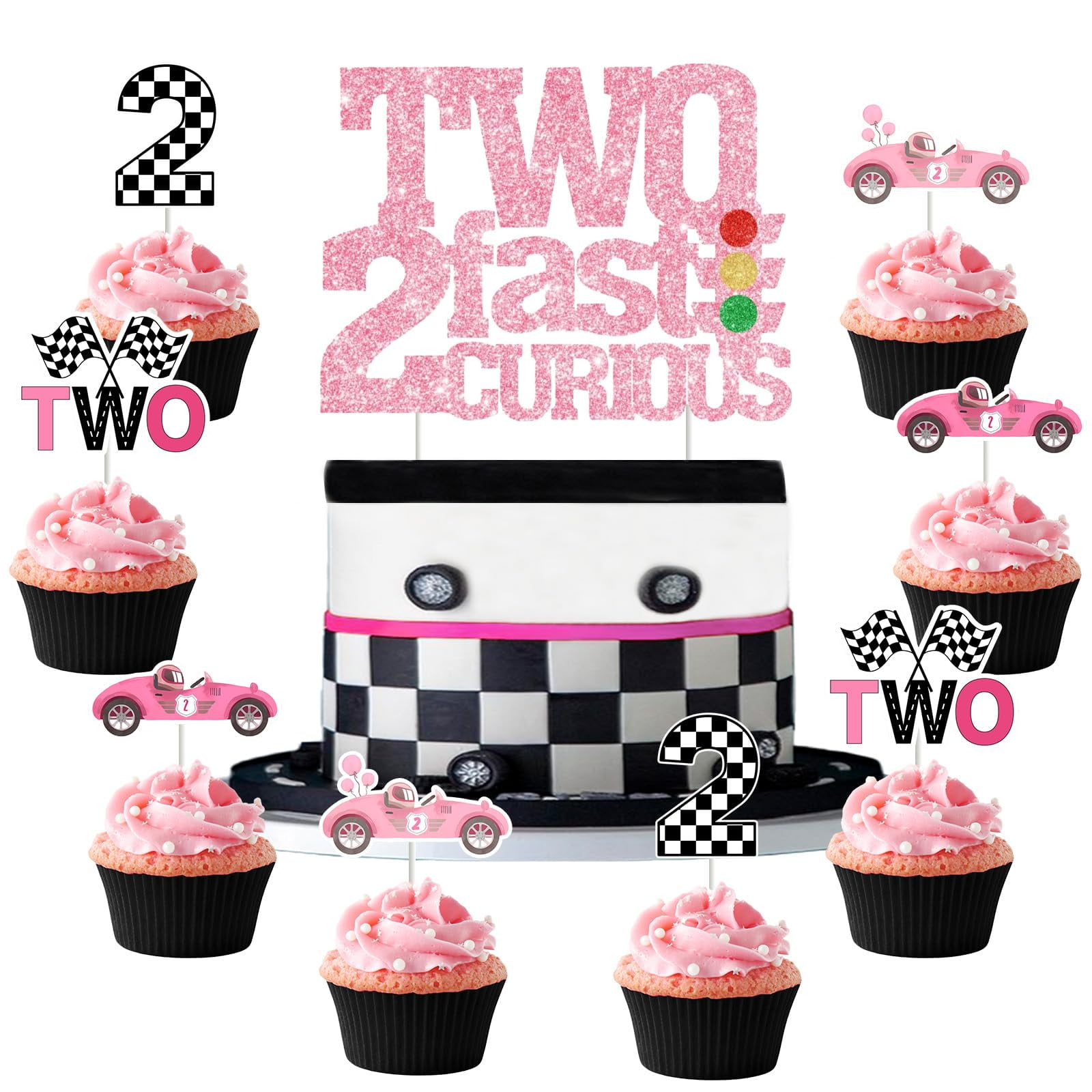 Two Fast Two Curious Birthday Decorations, 25Pcs MDH1Race Car Cake ...