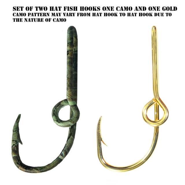 Two Fish Hook Hat Pins Camo and Gold Hat Hook Fish Hook for Hat Camo ...
