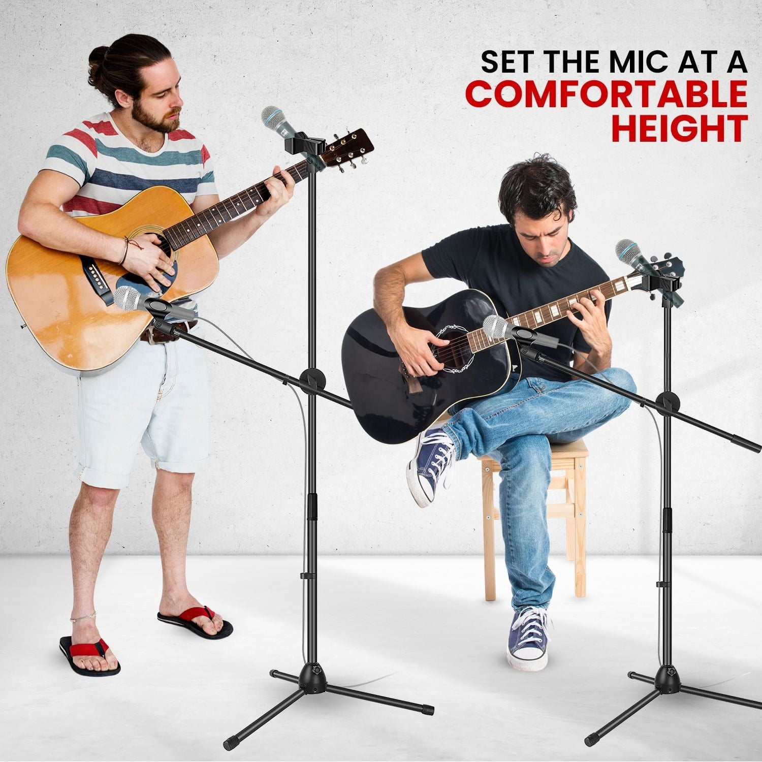 Two Floor-standing Three-legged Microphone Stands, with Adjustable ...