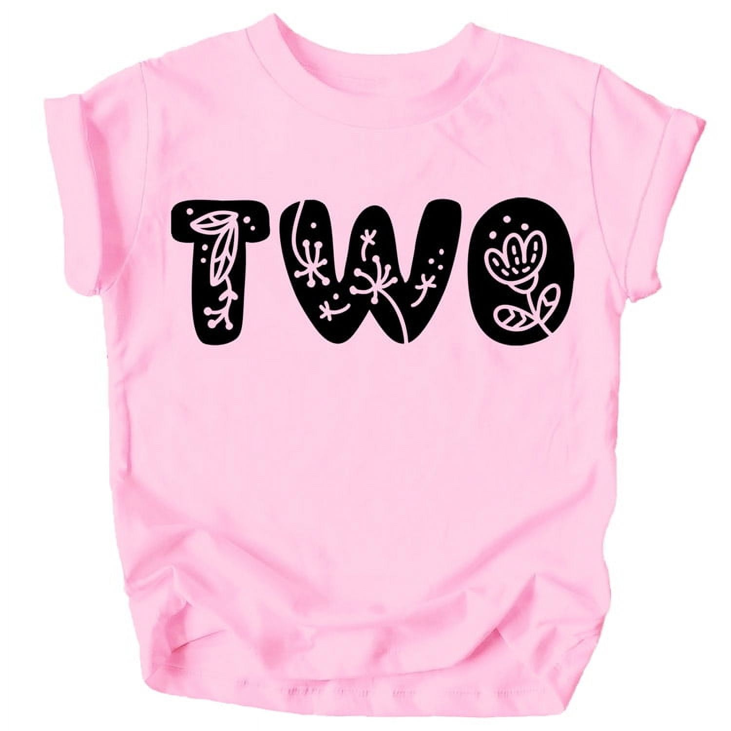 Two Floral Numbers Ages 1-7 Girl's 2nd Birthday Shirt Black on Pink ...
