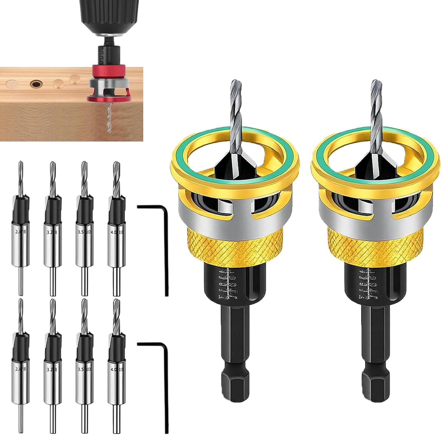 Two-Flute Counterbore with Depth Stop, 2-in-1 Drill & Countersink with ...