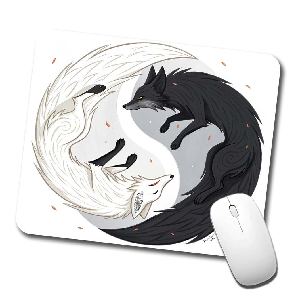 Two Foxes Yin Yang Black White Mouse Pad Low Profile Gaming Mat ...
