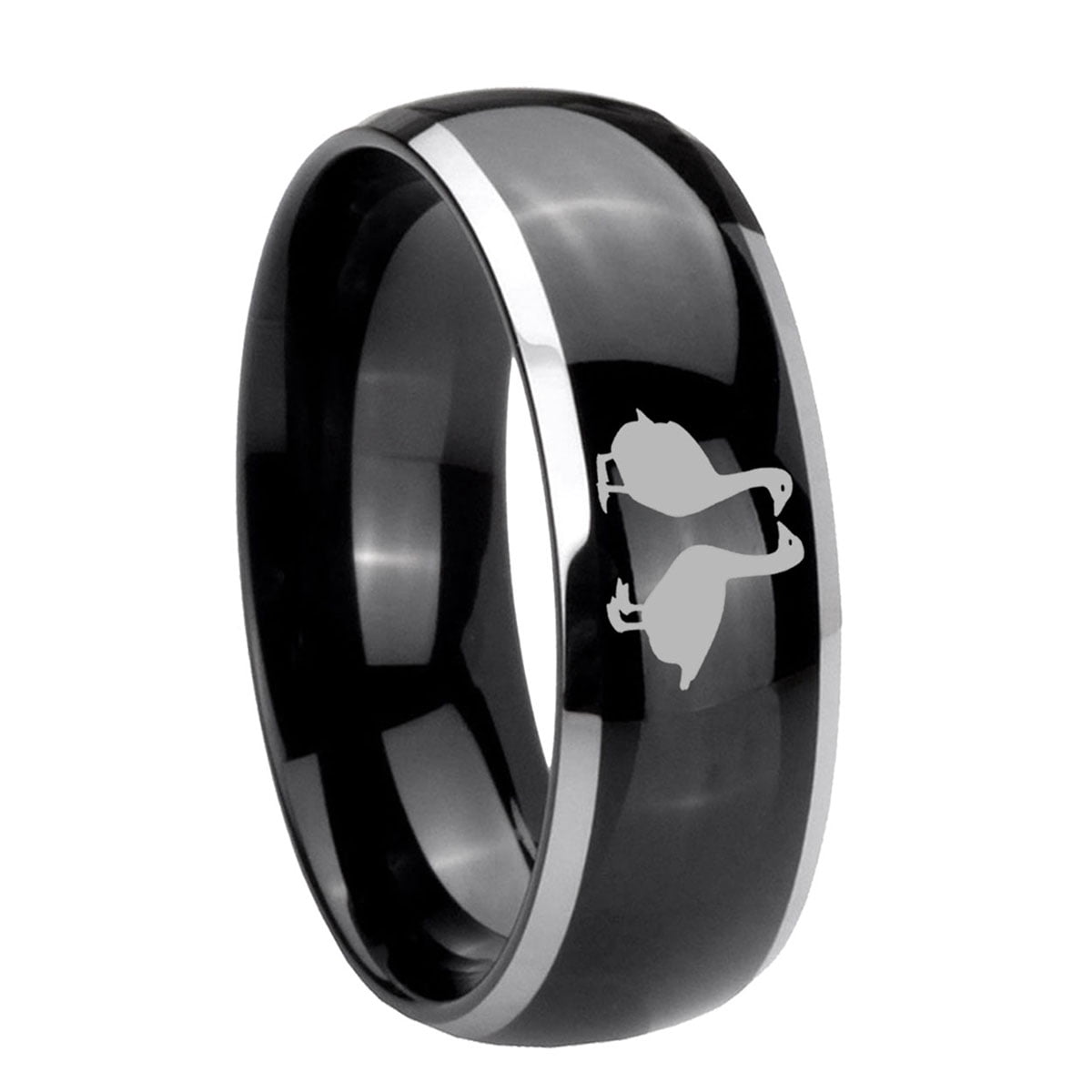 Two Geese Dome Glossy Black 2 Tone Tungsten Men Ring 10MM - Walmart.com