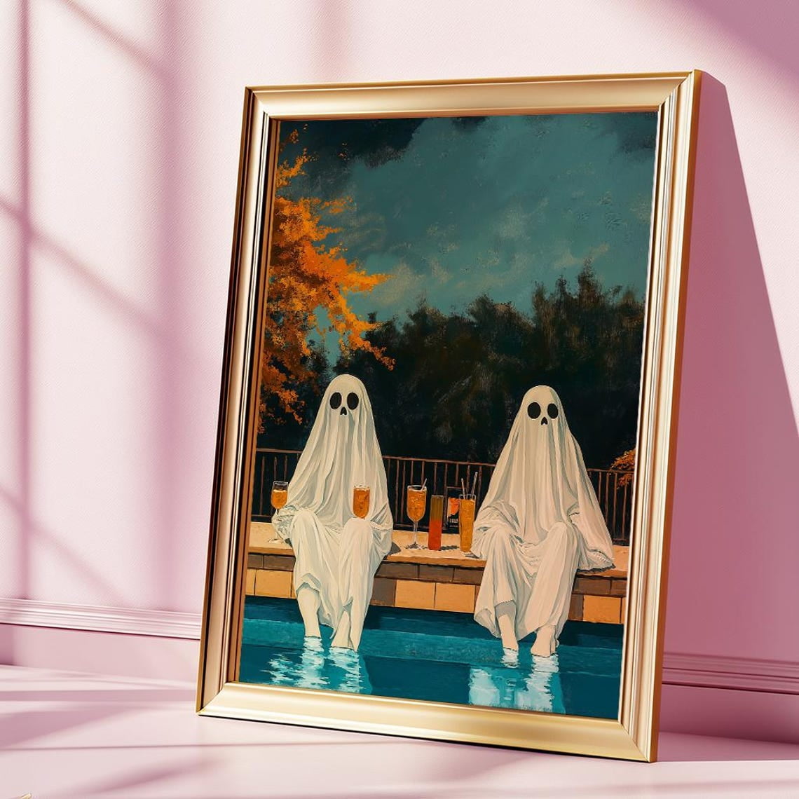 Two Ghost Art Print, , Cute Ghost Painting Art, Two Ghosts Chilling ...