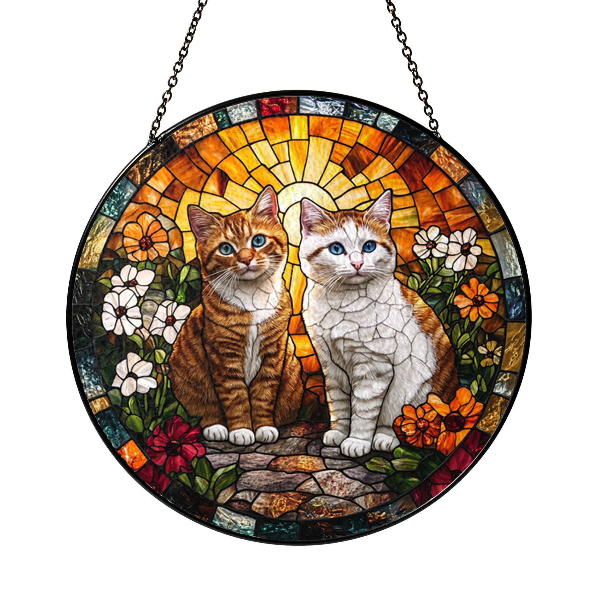 Two Ginger Cats and Sunlit Garden Stained Glass-Style Window Suncatcher ...