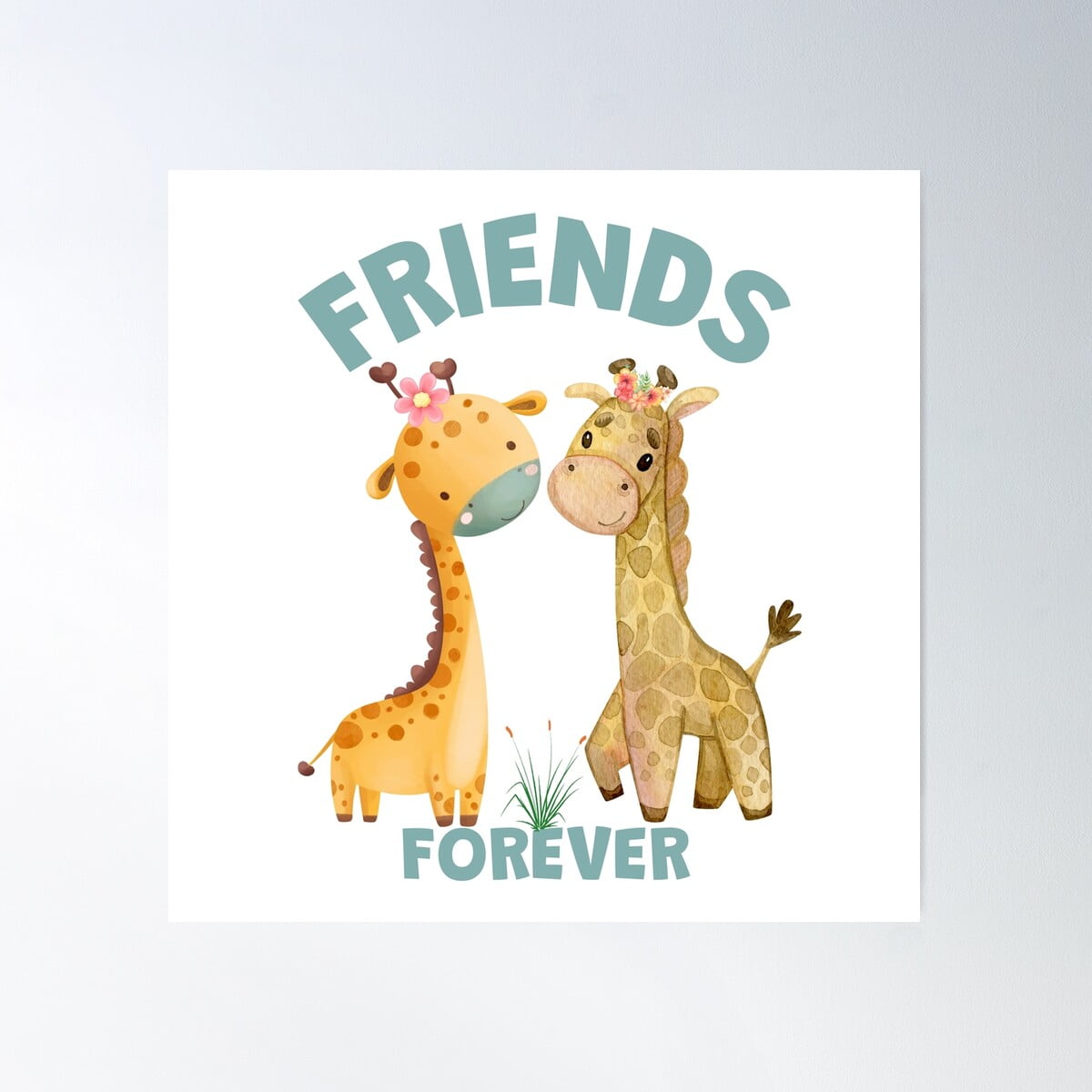 Two Giraffes Friends Forever Poster Wall Art, Modern Wall Decor For ...