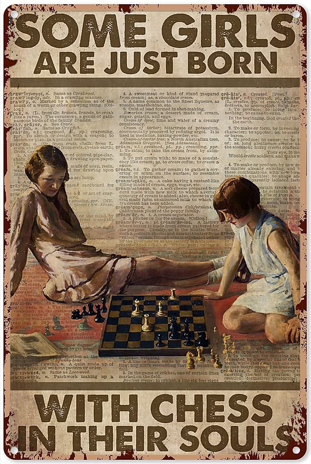 Two Girls Playing Chess Metal Tin Signs Some Girls Are Just Born With ...