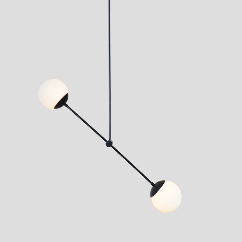 Two Globe Brass Linear Pendant Light Fixture Stilnovo Style Brass ...