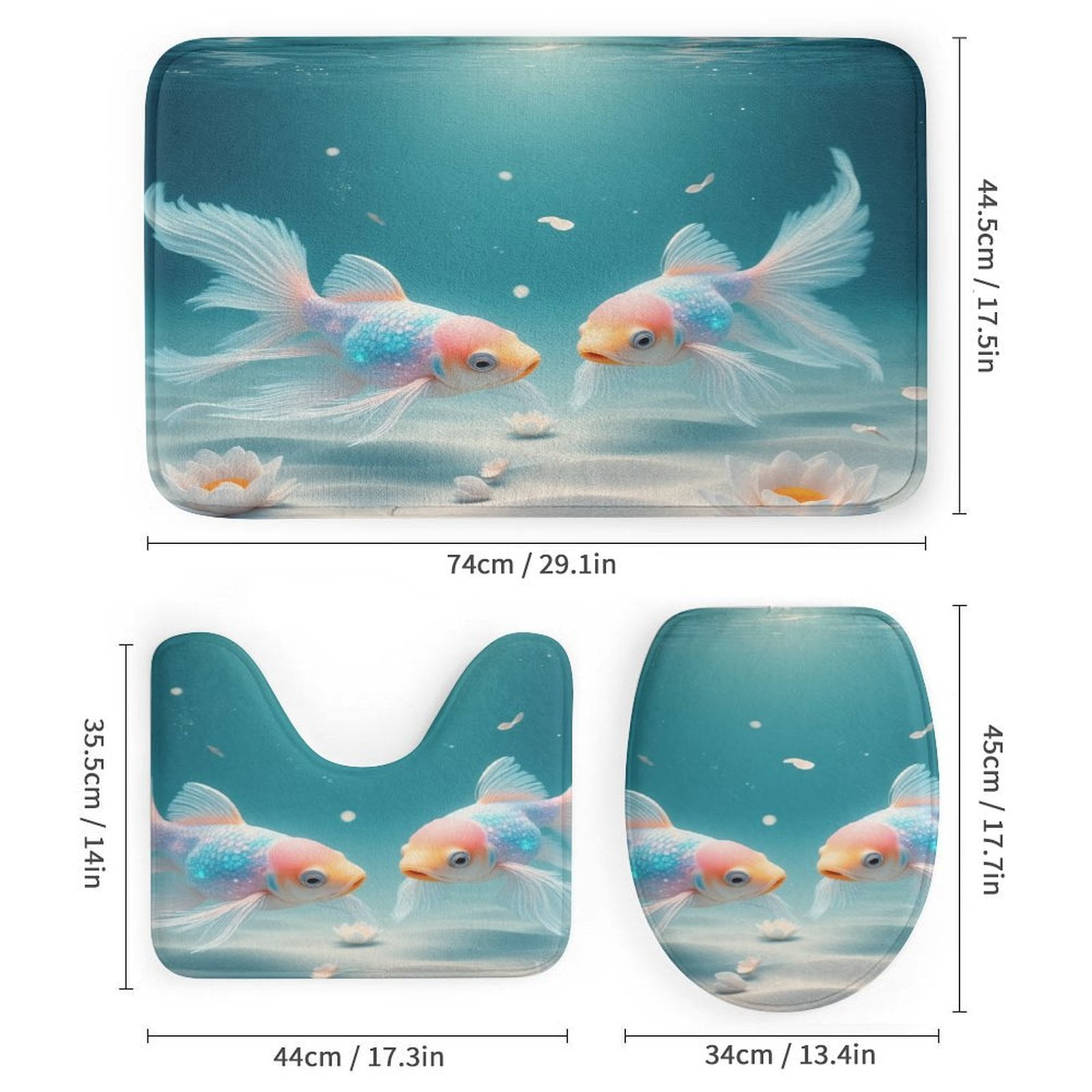 Two Goldfish in An Underwater Garden Bathroom Mats Sets 3 Piece, Bath ...