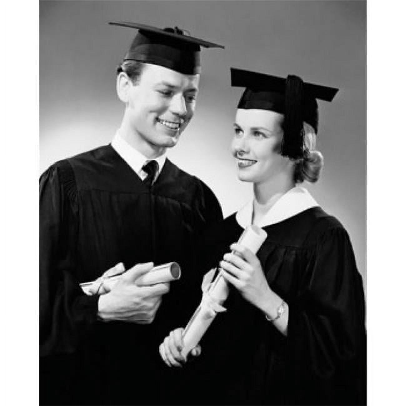 Two Graduates Holding Diplomas & Smiling Poster Print - 18 x 24 in ...