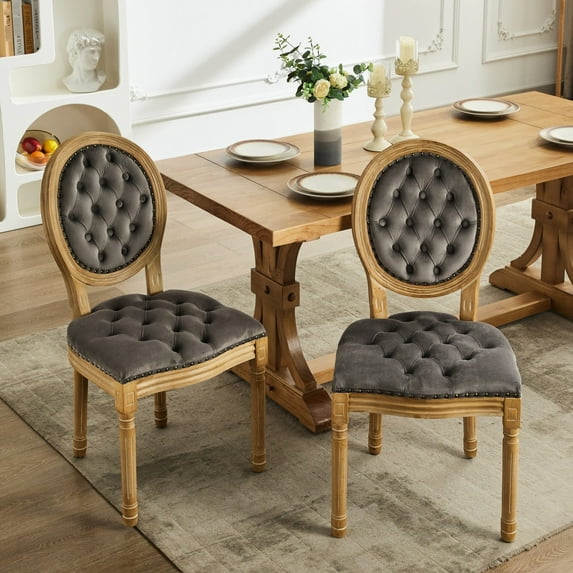 Two Gray Dining Chairs with Solid Rubberwood Frame and High Backrest ...