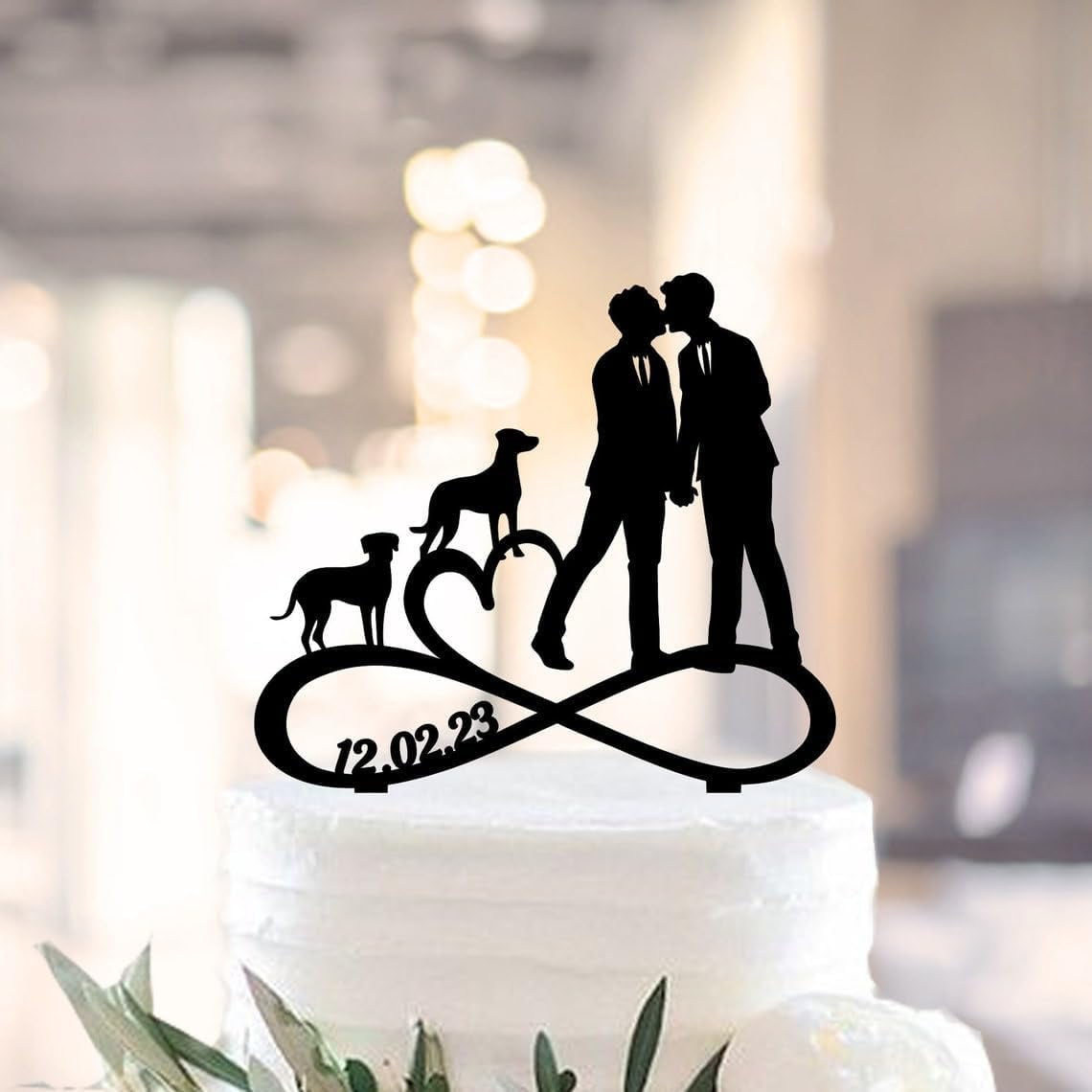 Two Grooms Wedding Cake Topper with Dogs, Mr and Mr Infinity Cake Topper, Gay Wedding Cake ...
