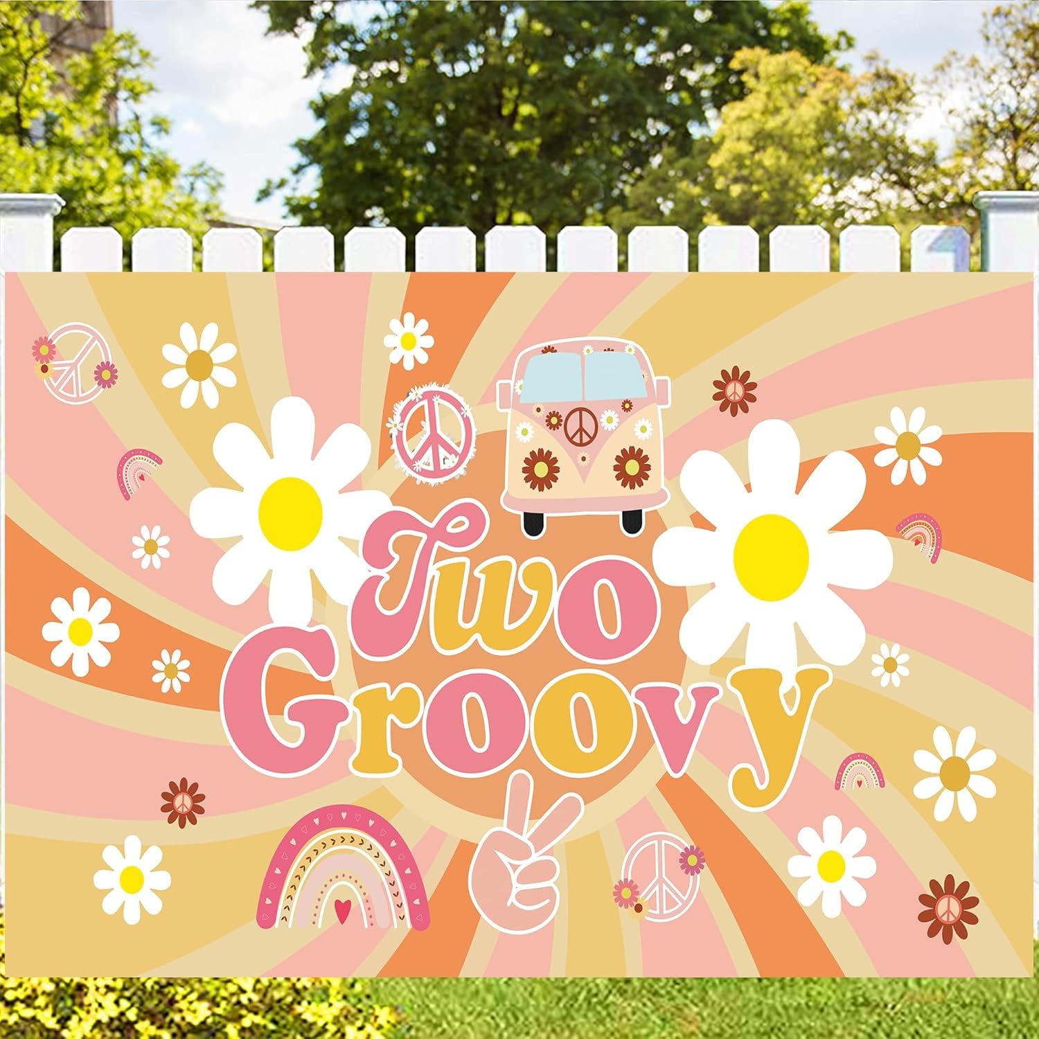 Two Groovy Backdrops Banner,Retro Hippie Boho Girl Groovy Party ...