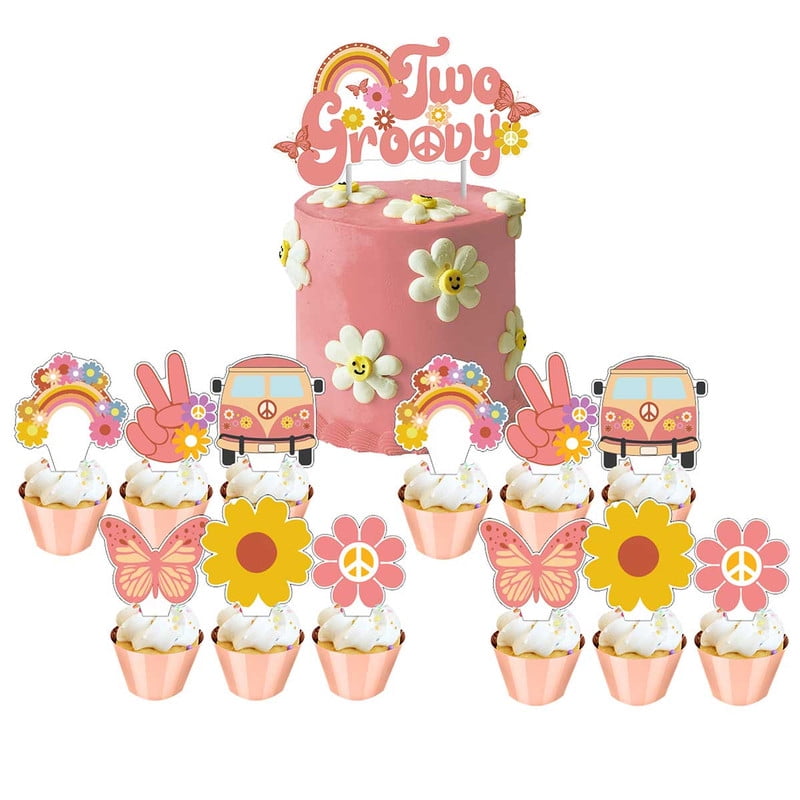 Two Groovy Cake Topper CupcakeS Set Birthday Party Supplies Decoration ...