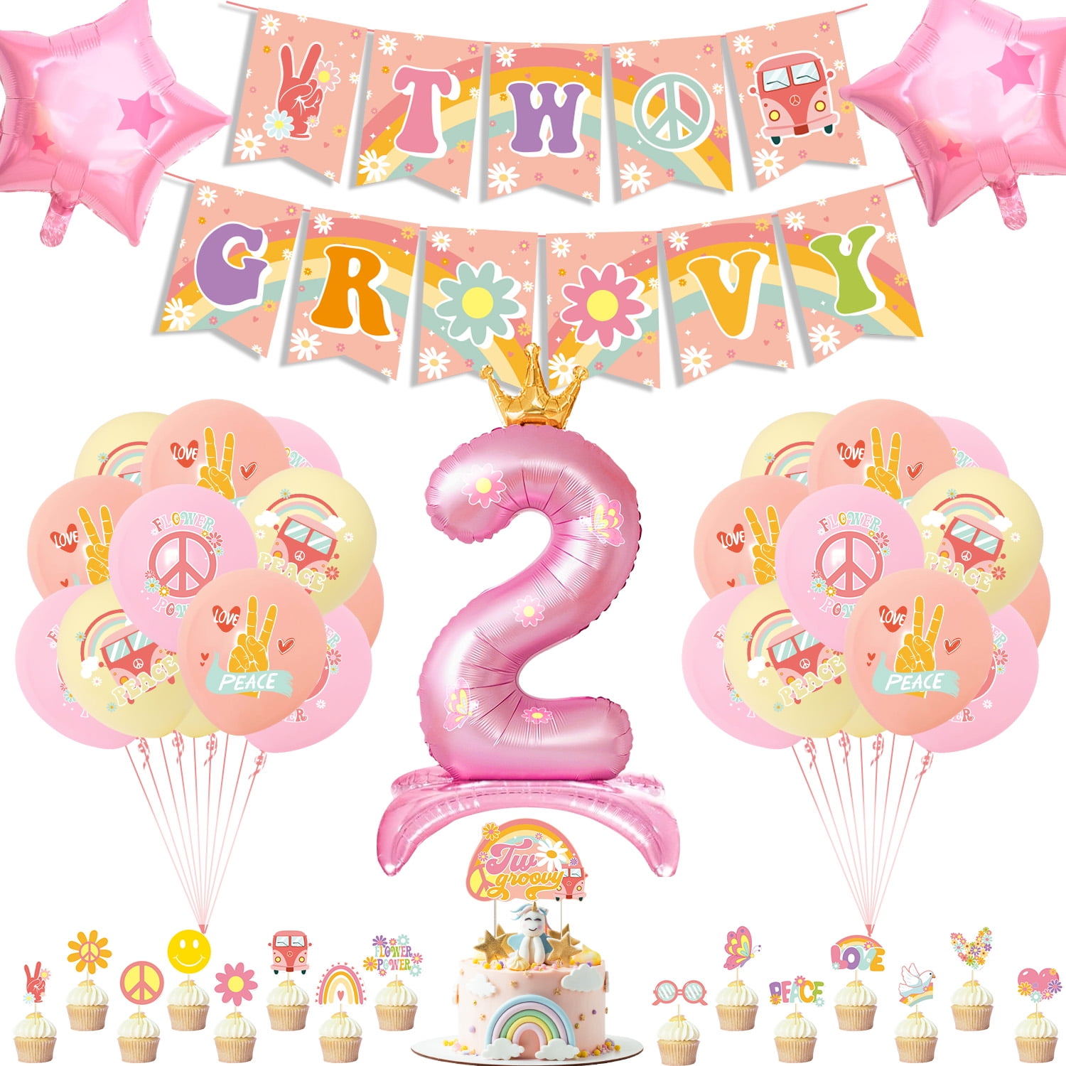 Two Groovy Party Decorations, Hippie Boho Party Decorations, Two Groovy ...