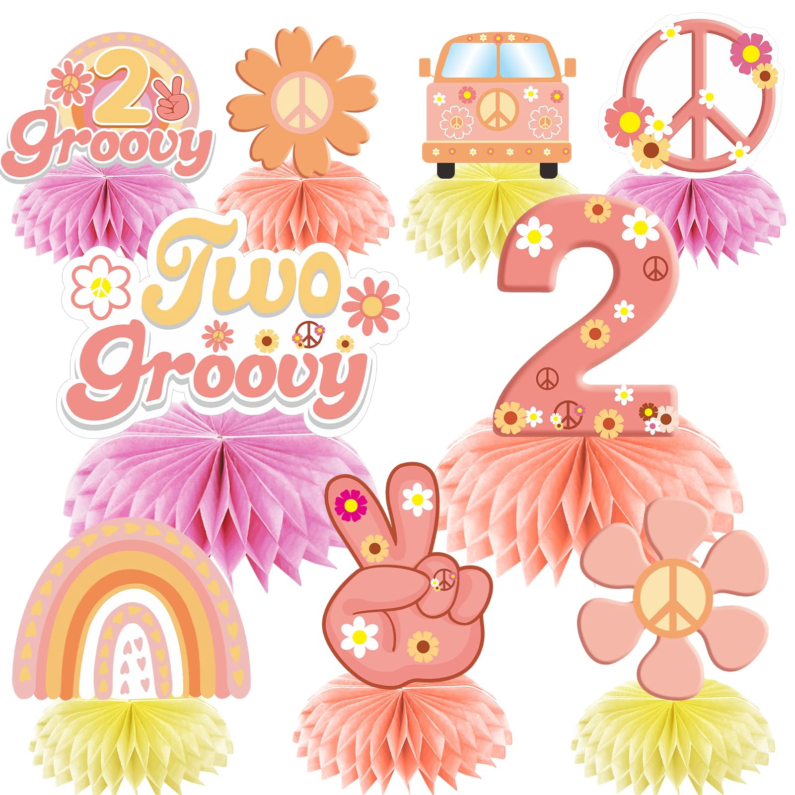 Two Groovy Party Decorations Table Honeycomb AIS1 Centerpieces for ...