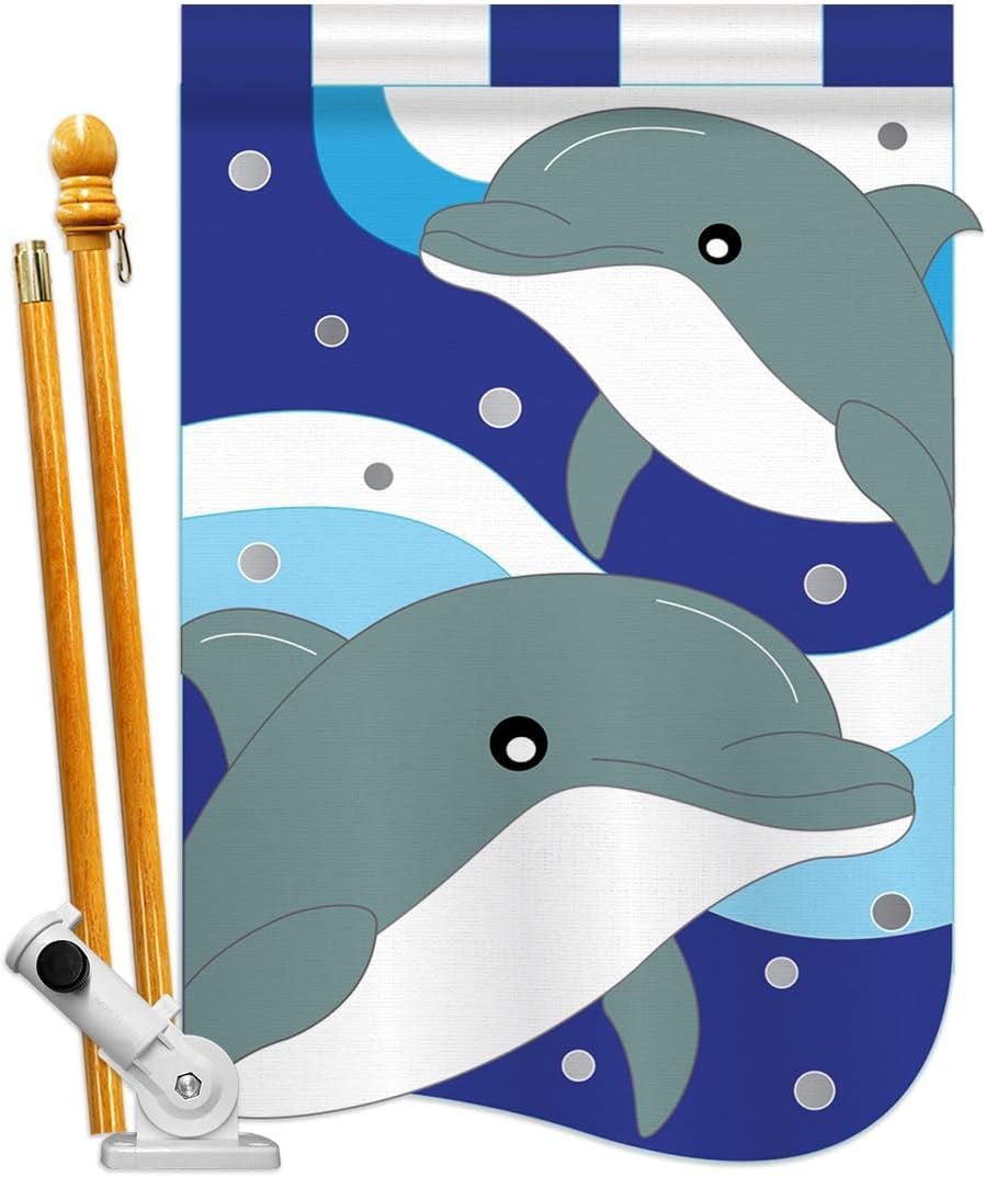 Two Group FK107025-P2 Dolphins Coastal Sea Animals Vertical House Flags ...