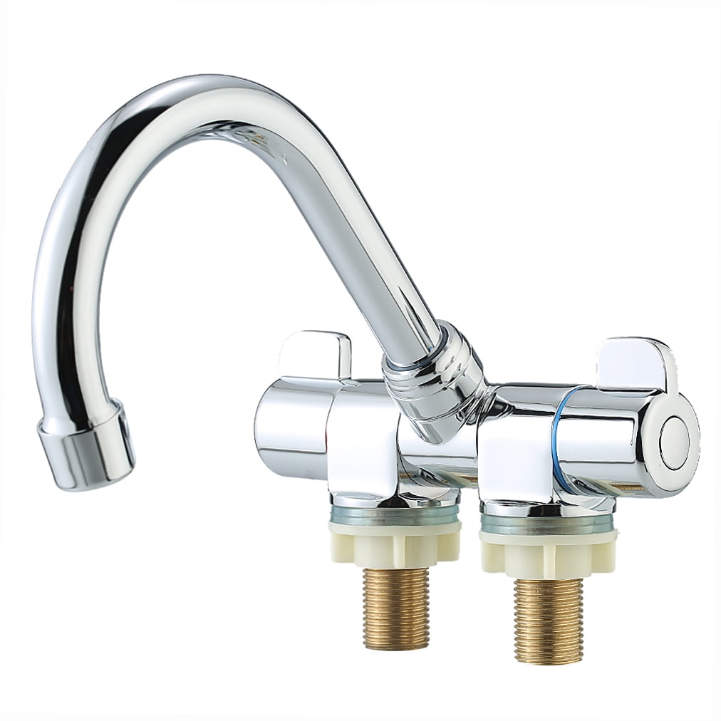 Two Handle Foldable RV Faucet, Deck/Wall Mounted RV Kitchen Faucet, Hot ...