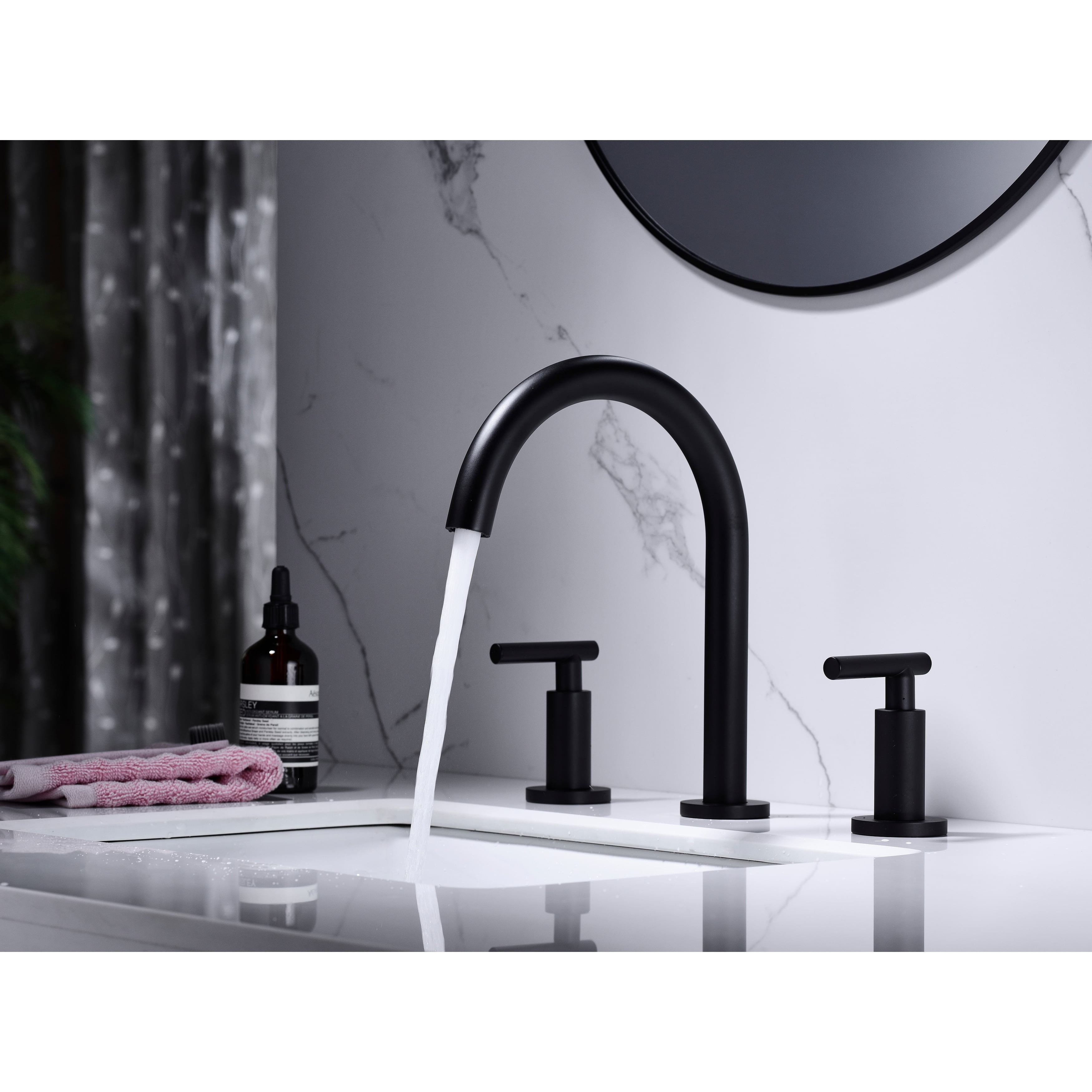 Two Handle High Arc Widespread Bathroom Sink Faucet 3 Hole Matte Black ...